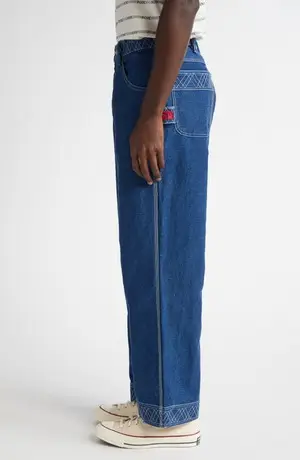 BODE Embroidered Denim Knolly Brook Trousers - Indigo