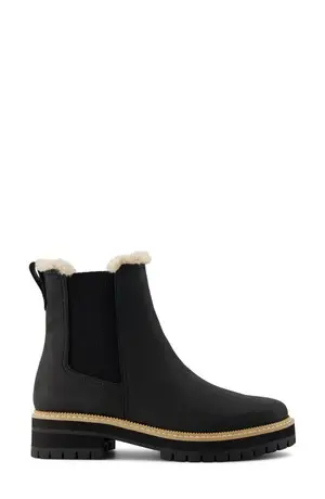Toms Bennet Chelsea Boot - Black Leather/ Faux Fur