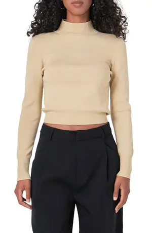Endless Rose Metallic Crop Sweater - Beige