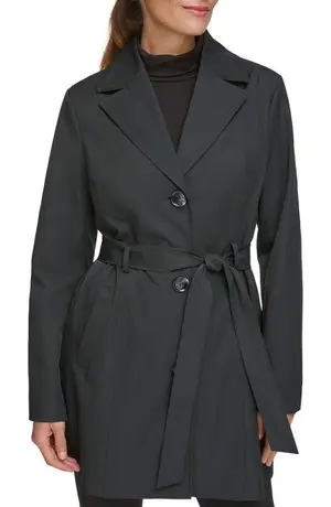 KENNETH COLE Belted Water-resistant Trench Coat - Black