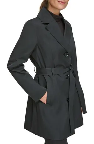 KENNETH COLE Belted Water-resistant Trench Coat - Black