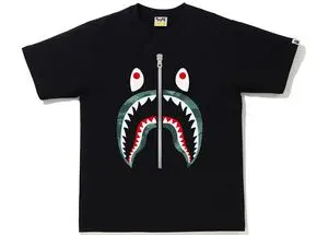 A BATHING APE Camo Shark Tee Shirt - Black/green