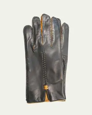 GUANTI GIGLIO FIORENTINO Two-tone Napa Leather Gloves - Black