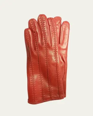GUANTI GIGLIO FIORENTINO Leather And Cashmere Whipstitch Gloves - Red