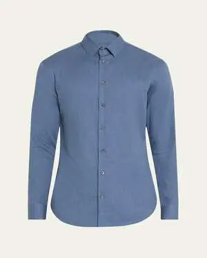 Giorgio Armani Tonal Chevron Sport Shirt - Solid Medium Blue