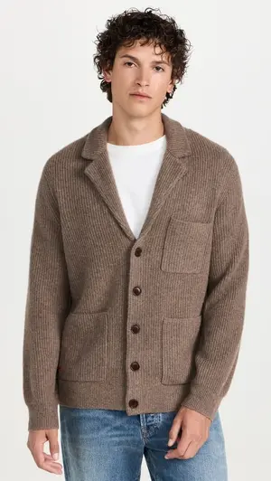 ALEX MILL Mitchell Cardigan In Marled Cashmere - Heather Walnut