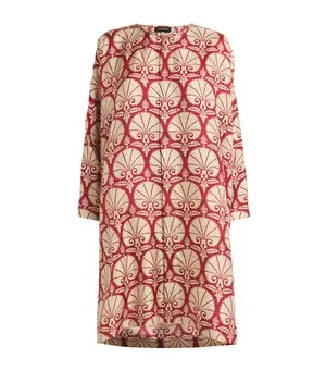 Eskandar Printed Silk Longline Shirt - Red
