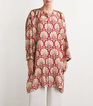 Eskandar Printed Silk Longline Shirt - Red
