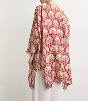 Eskandar Printed Silk Longline Shirt - Red