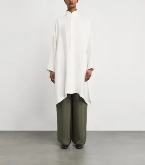 Eskandar Silk Longline Shirt - White