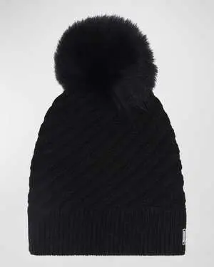 Gorski Gorski Cashmere Beanie With Shearling Pom Black Black