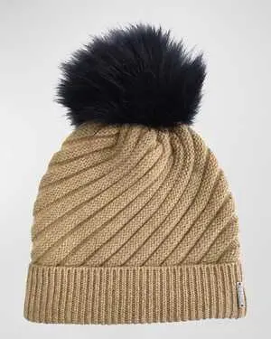 Gorski Gorski Cashmere Beanie With Shearling Pom Camel Black