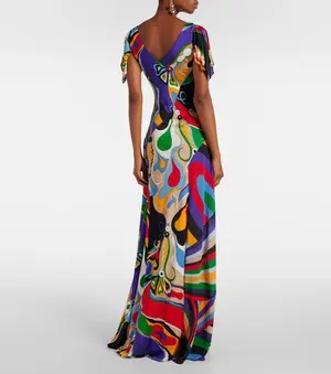 Emilio Pucci Orchidee And Iride Printed Jersey Gown