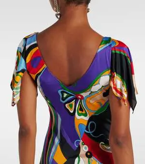 Emilio Pucci Orchidee And Iride Printed Jersey Gown