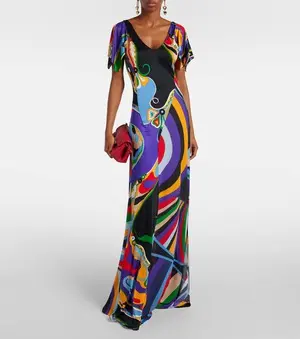 Emilio Pucci Orchidee And Iride Printed Jersey Gown