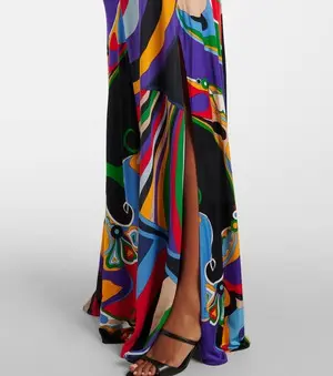 Emilio Pucci Orchidee And Iride Printed Jersey Gown