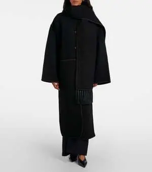 TOTEME Embroidered Wool-blend Scarf Coat - Black