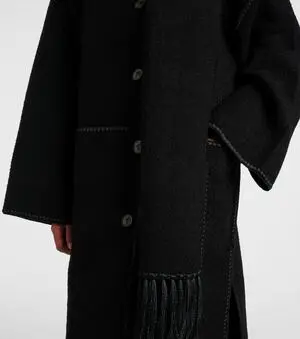 TOTEME Embroidered Wool-blend Scarf Coat - Black