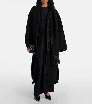 TOTEME Embroidered Wool-blend Scarf Coat - Black