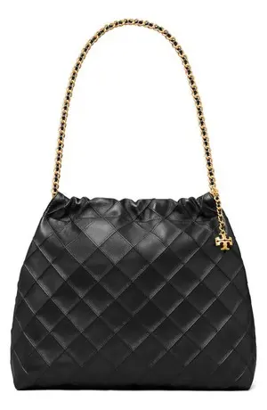 Tory Burch Fleming Quilted Leather Hobo Bag - Black