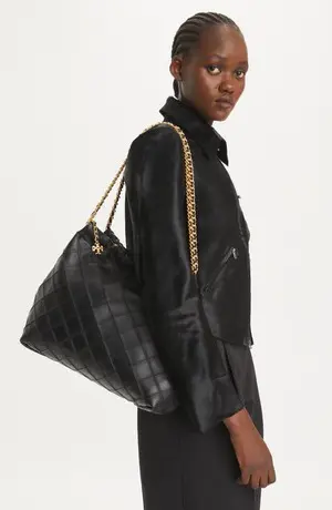 Tory Burch Fleming Quilted Leather Hobo Bag - Black