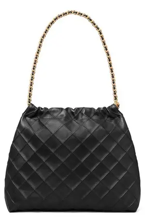 Tory Burch Fleming Quilted Leather Hobo Bag - Black