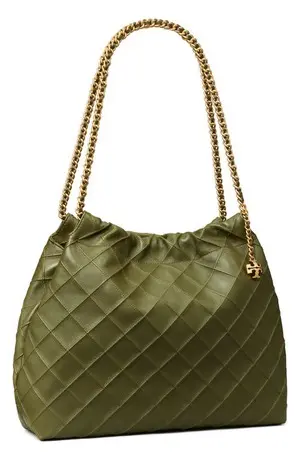 Tory Burch Fleming Quilted Leather Hobo Bag - Dark Olive