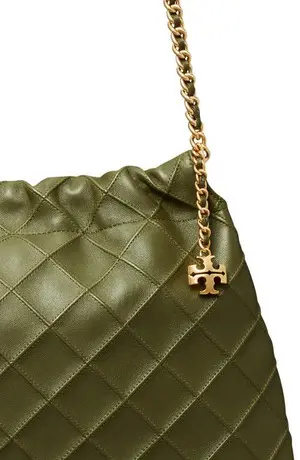 Tory Burch Fleming Quilted Leather Hobo Bag - Dark Olive