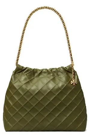 Tory Burch Fleming Quilted Leather Hobo Bag - Dark Olive