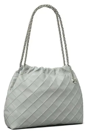 Tory Burch Fleming Quilted Leather Hobo Bag - Gray