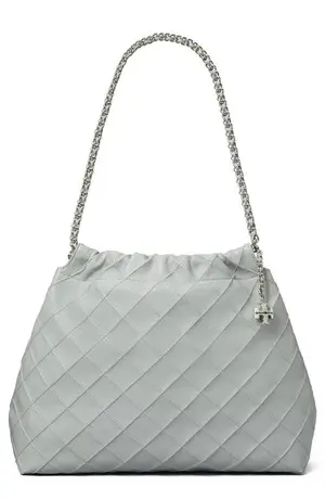 Tory Burch Fleming Quilted Leather Hobo Bag - Gray