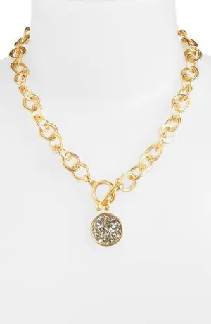 KARINE SULTAN Pavé Cubic Zirconia Coin Pendant Necklace