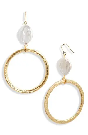 KARINE SULTAN Karine Sultan Cultured Pearl Hoop Drop Earrings Gold