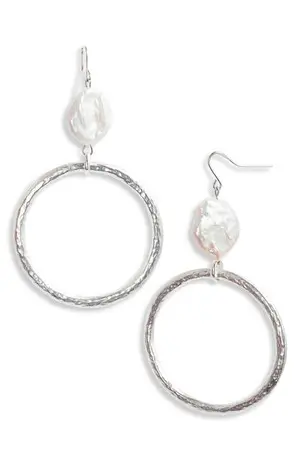 KARINE SULTAN Cultured Pearl Hoop Drop Earrings - Silver
