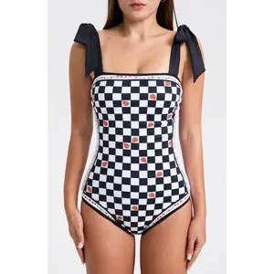 JESSIE ZHAO NEW YORK Checkerboard Imagination Reversible One-piece Swimsuit - Black