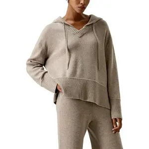 Lilysilk Wool-cashmere Blend V-neck Hoodie - Camel