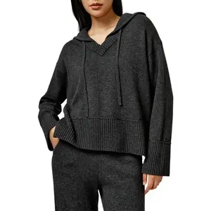 Lilysilk Wool-cashmere Blend V-neck Hoodie - Dark Gray