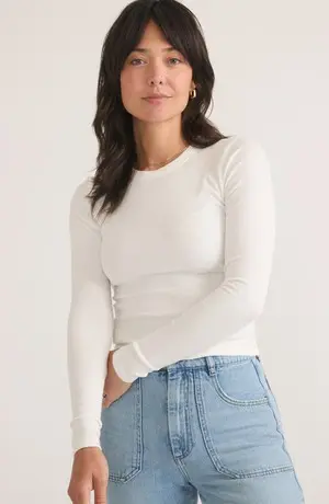 Marine Layer Lexi Sun-in Rib Long Sleeve T-shirt - White