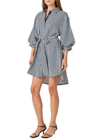 English Factory Stripe Belted Shirt Dress