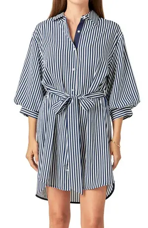 English Factory Stripe Belted Shirt Dress