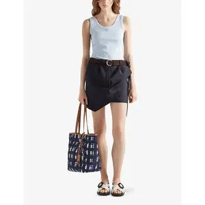 Prada Ribbed Knit Top With Enamelled Logo - Light Blue