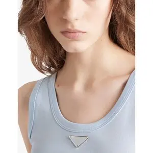 Prada Ribbed Knit Top With Enamelled Logo - Light Blue