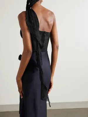 Oseree One-shoulder Draped Lace Bodysuit