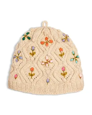 FRENCH KNOT Tilly Knitted Wool Hat Cream