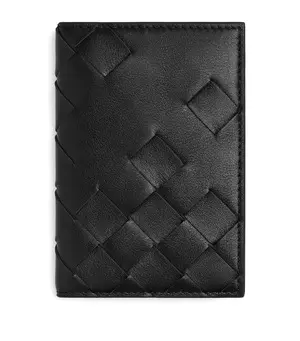 Bottega Veneta Leather Intrecciato Bifold Card Holder - Grey