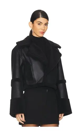 Tularosa Faux Leather Cropped Jacket With Faux Fur Trim - Black