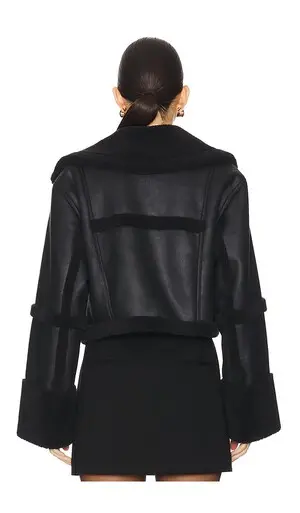 Tularosa Faux Leather Cropped Jacket With Faux Fur Trim - Black