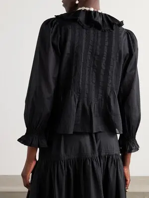 DÔEN Hardy Lace-trimmed Organic Cotton-voile Blouse - Black