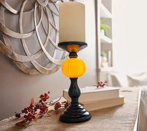 VALERIE PARR HILL As Is 11' Illuminated Pumpkin Pedestal Candle Holder - One-color