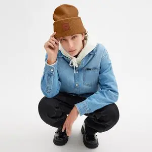 COACH Knit Beanie With Leather Patch - Honey Brown